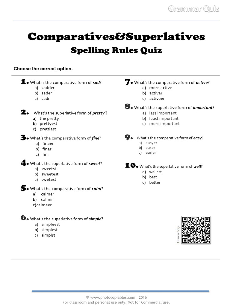 Comparatives and Superlatives Spelling Rules Quiz | PDF | Adjective ...