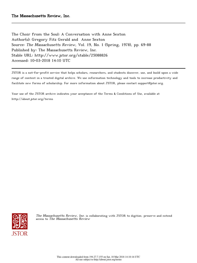 Anne Sexton Interview: Poetry Insights | PDF | Prayer | Mary, Mother Of ...