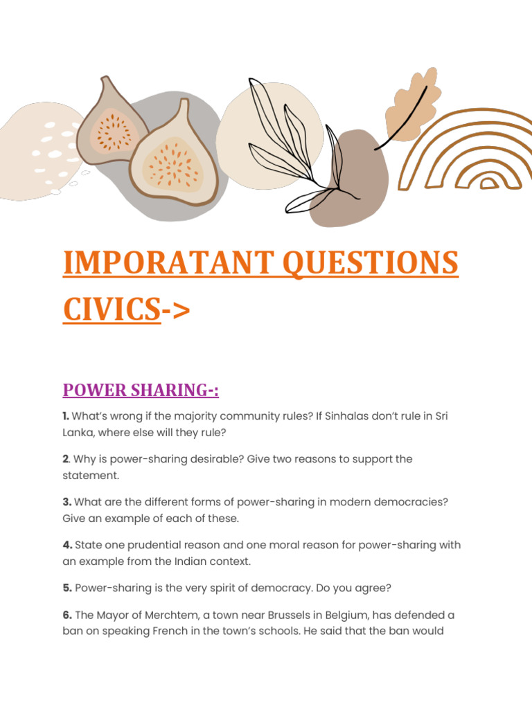 Important Civics Questions Guide | PDF | Democracy | Political Ideologies