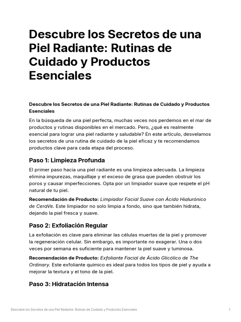 Secretos para una Piel Radiante en 8 Pasos | PDF | Protector solar | Piel