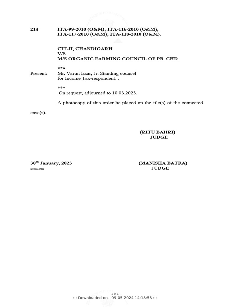 ITA Case Adjournment Order 2023 | PDF