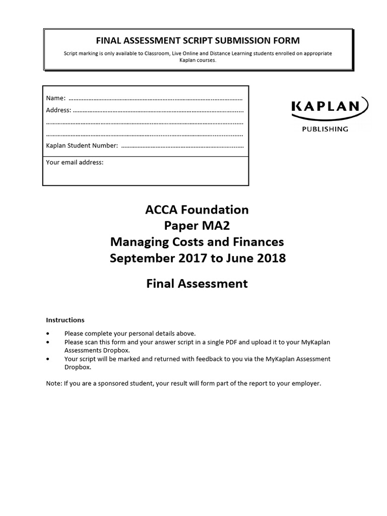 ACCA MA2 Final Assessment Form | PDF | Net Present Value | Present Value