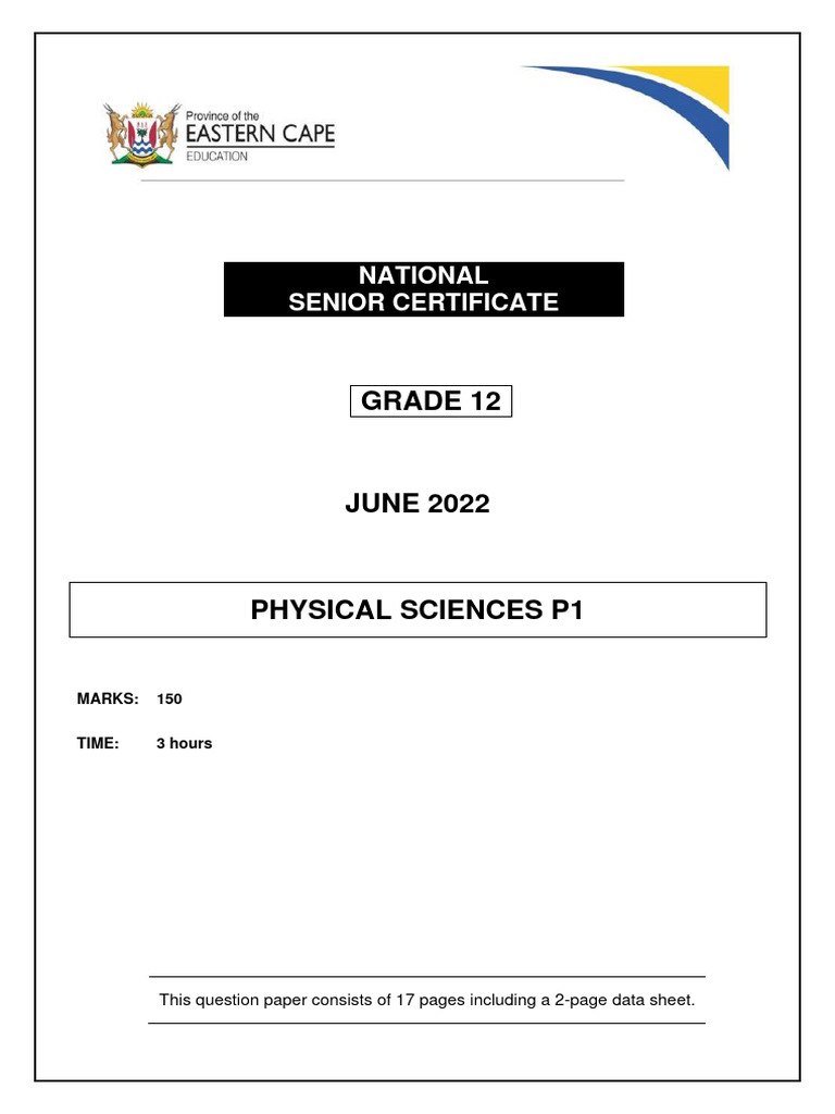 PHYSICAL SCIENCES P1 GR12 QP JUNE2022 - English | PDF | Force | Kinetic ...