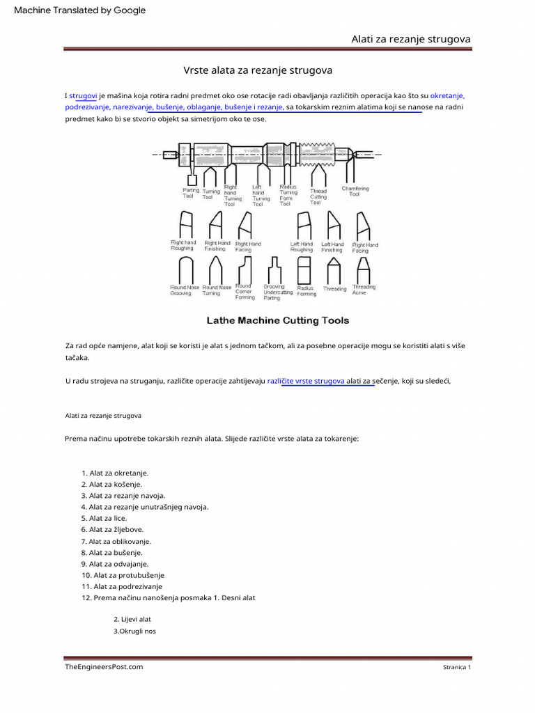 Vrste Alata Za Rezanje Strugova (Prevod) | PDF