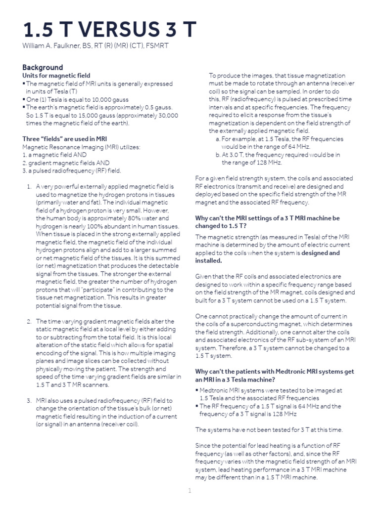 EN 1 5T Versus 3T MRI | PDF | Magnetic Resonance Imaging | Medical Imaging