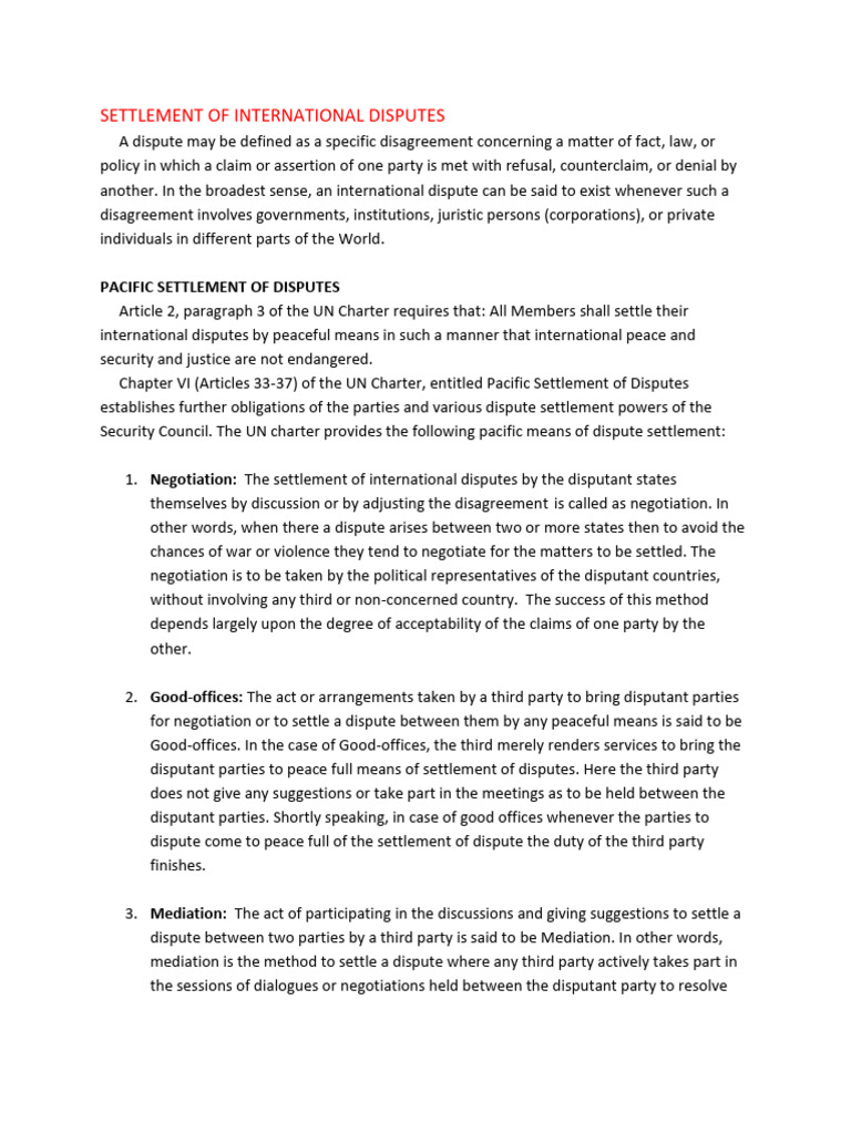 Settlement of International Disputes | PDF | Arbitration | Mediation