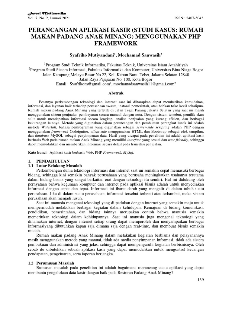 Perancangan Aplikasi Kasir (Studi Kasus: Rumah Makan Padang Anak Minang) Menggunakan PHP ...