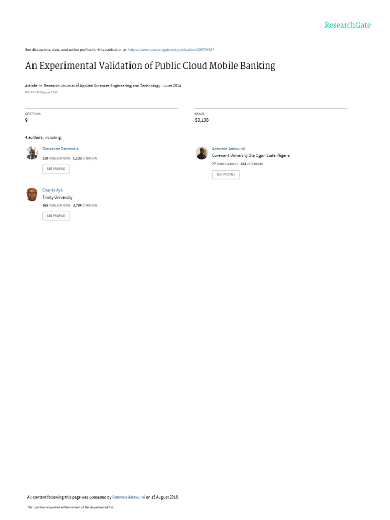 An Experimental Validation of Public Cloud Mobile | PDF | Cloud ...