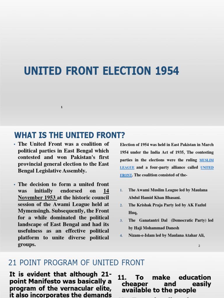United Front Election of 1954 Overview | PDF | Bangladesh | Politics Of ...