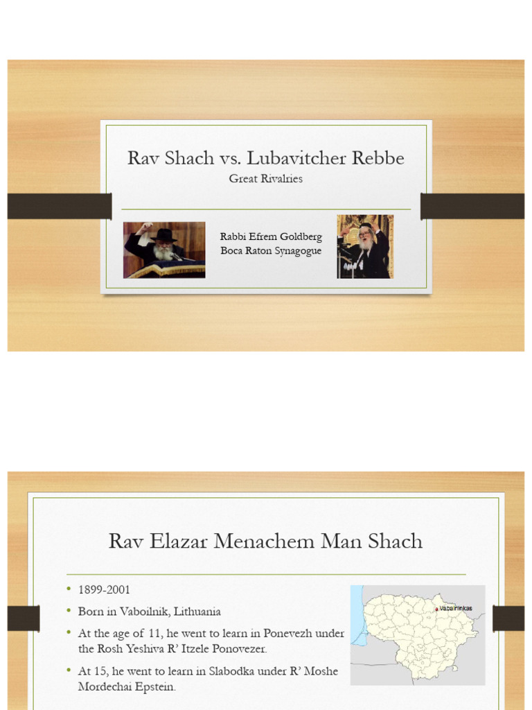 Rav Shach Vs Lubavitcher Rebbe Great Rivalries | PDF | Chabad | Rabbi