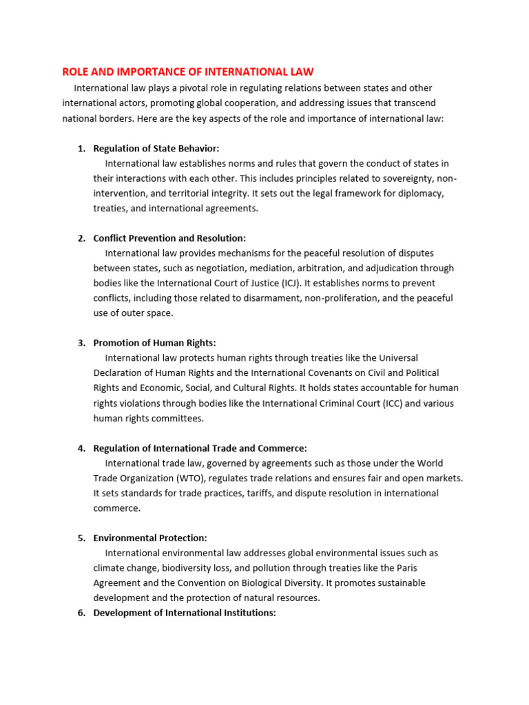 Role and Importance of International Law | PDF | International Law ...