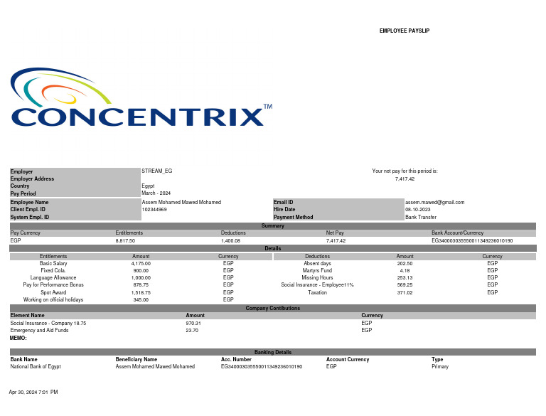 Concentrix Payslip Self 14 | PDF | Paycheck | Employment