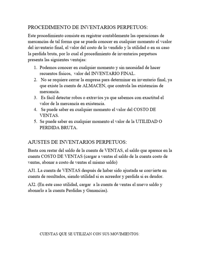 Procedimiento de Inventarios Perpetuos | PDF | Finanzas y dinero