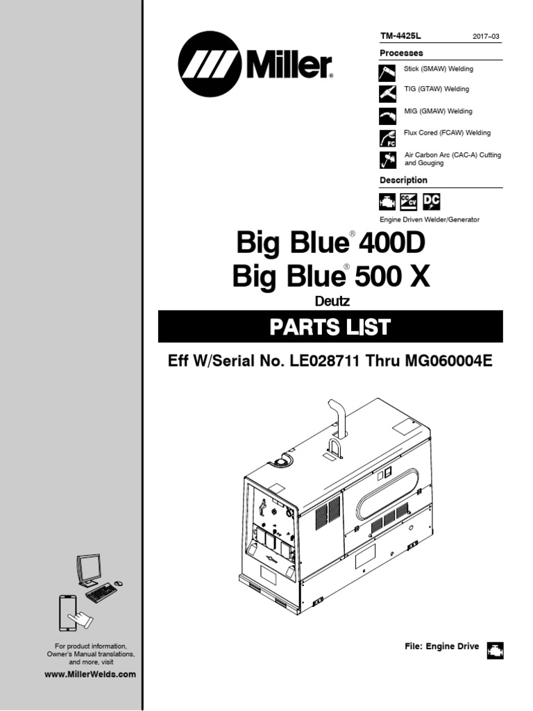 Manual Miller Big Blue 400d | PDF | Mechanical Engineering | Electricity