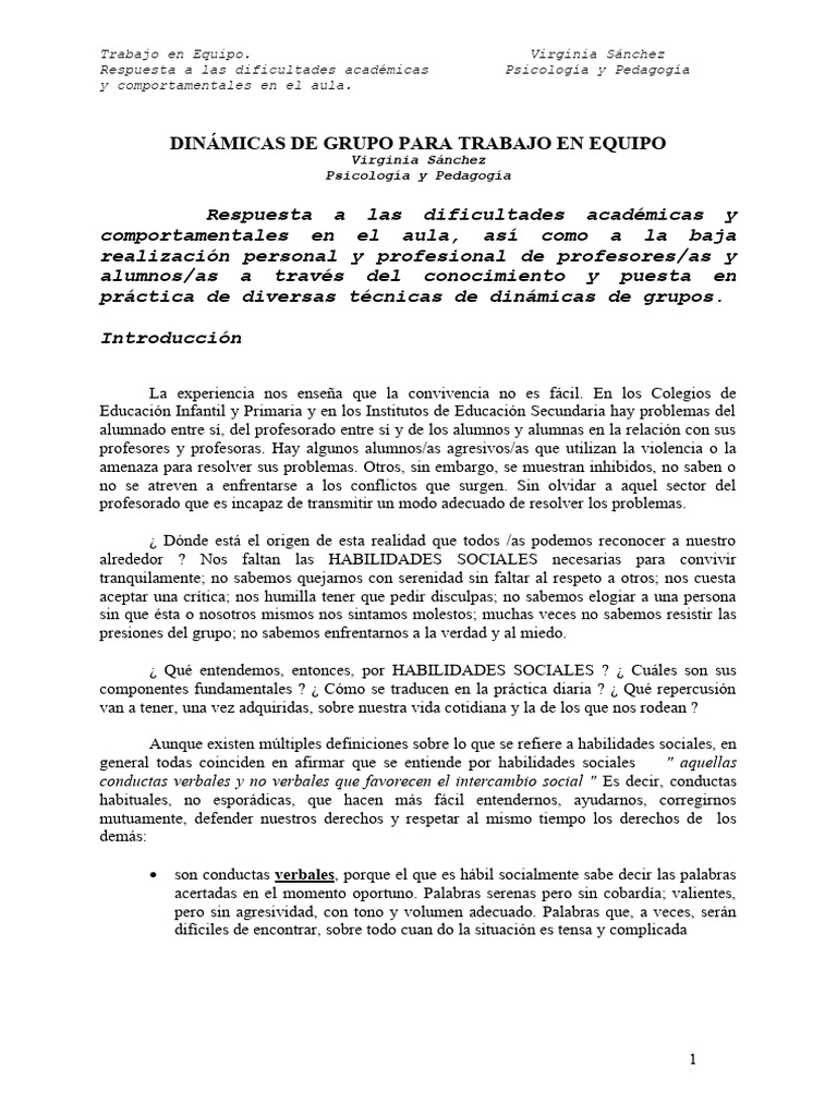 Dinámicas de Grupo para Mejorar el Aula | PDF | Maestros | Salón de clases