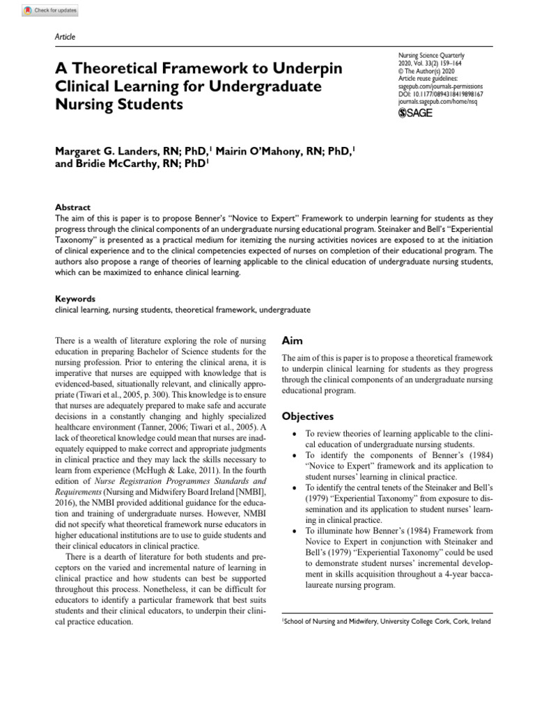Landers Et Al 2020 A Theoretical Framework To Underpin Clinical Learning For Undergraduate ...