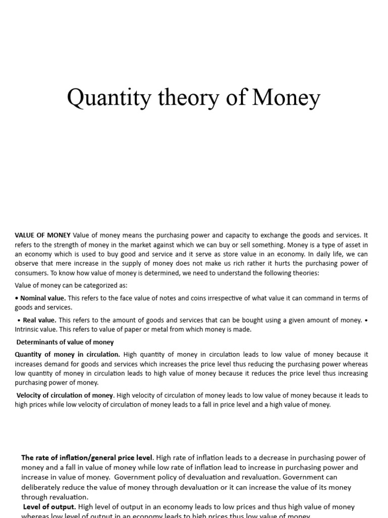 Understanding the Quantity Theory of Money | PDF | Money | Supply ...