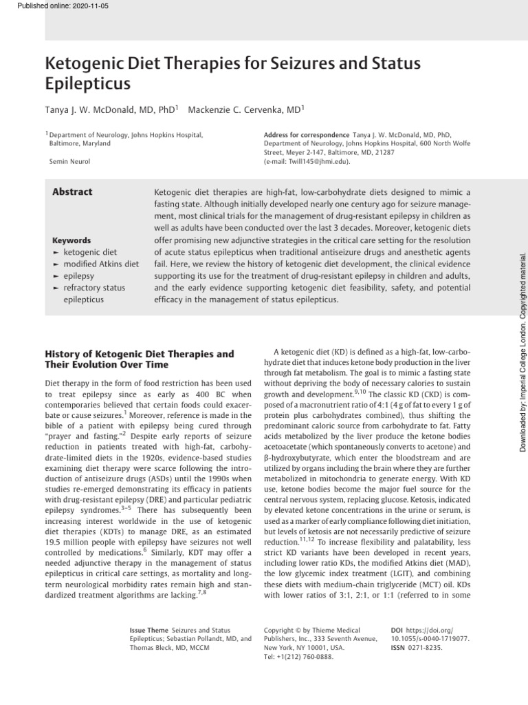 Dieta Keto em Eplipsia e Estado Epilético Mcdonald2020 | PDF ...