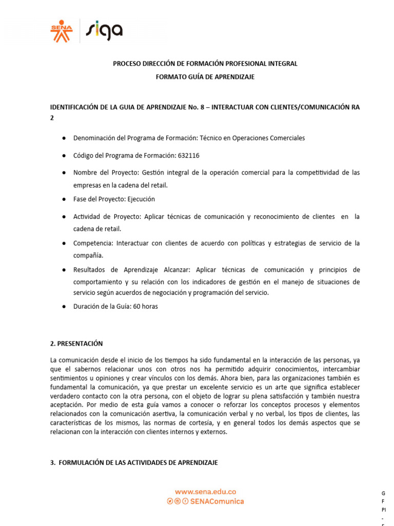 GFPI-F-019 - GUIA - DE - APRENDIZAJE No. 8 Comunicacioìn RA 2 2021 | PDF | Comunicación | Business