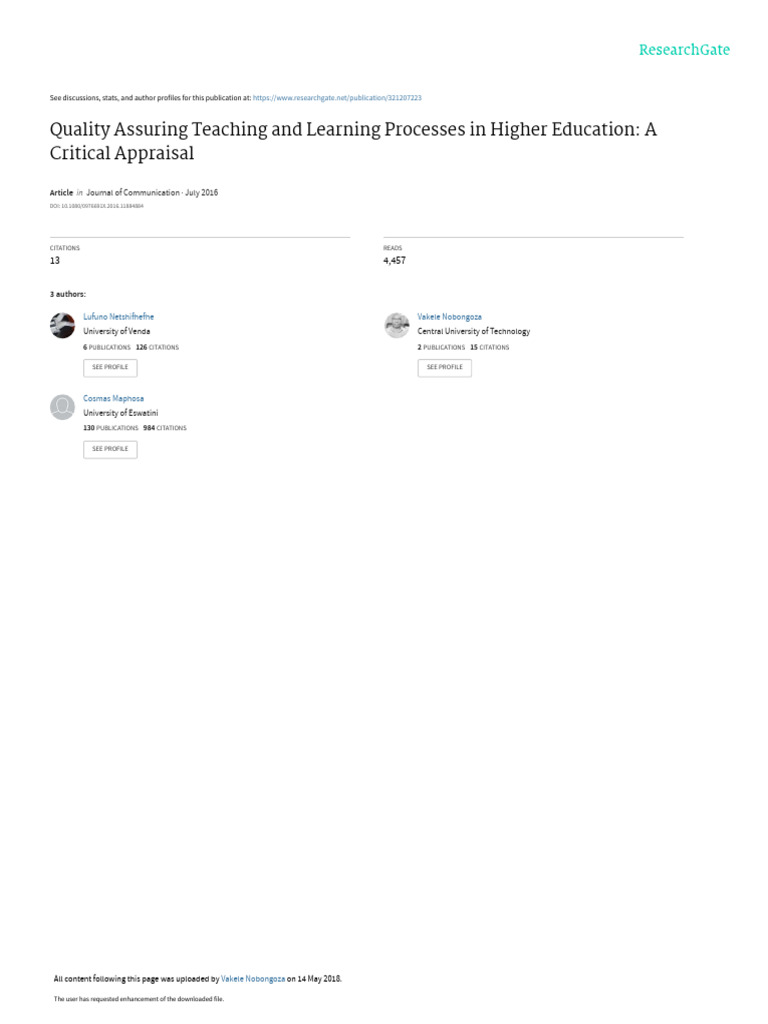 Citation 1 - Quality Assuring Teaching and Learning Processes in Higher ...