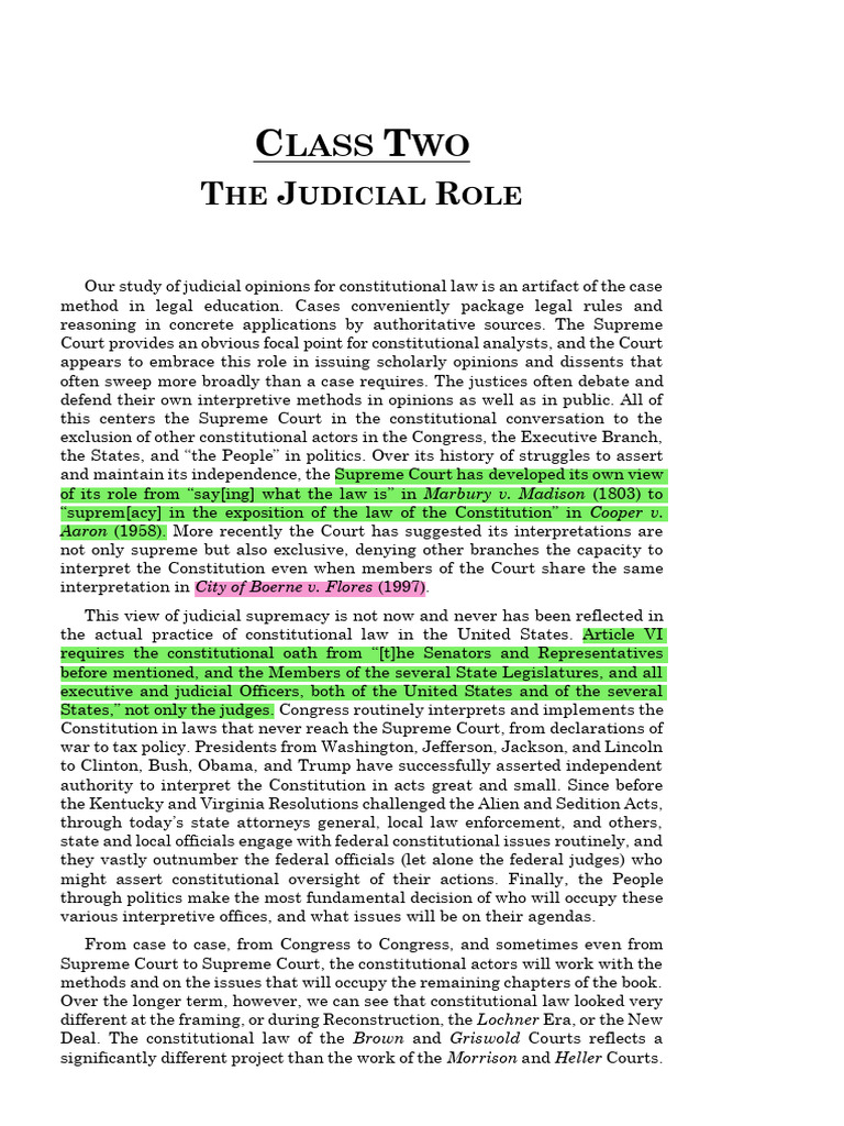 3. Class 2 - Judicial Role | PDF | Judiciary Act Of 1789 | Supreme ...