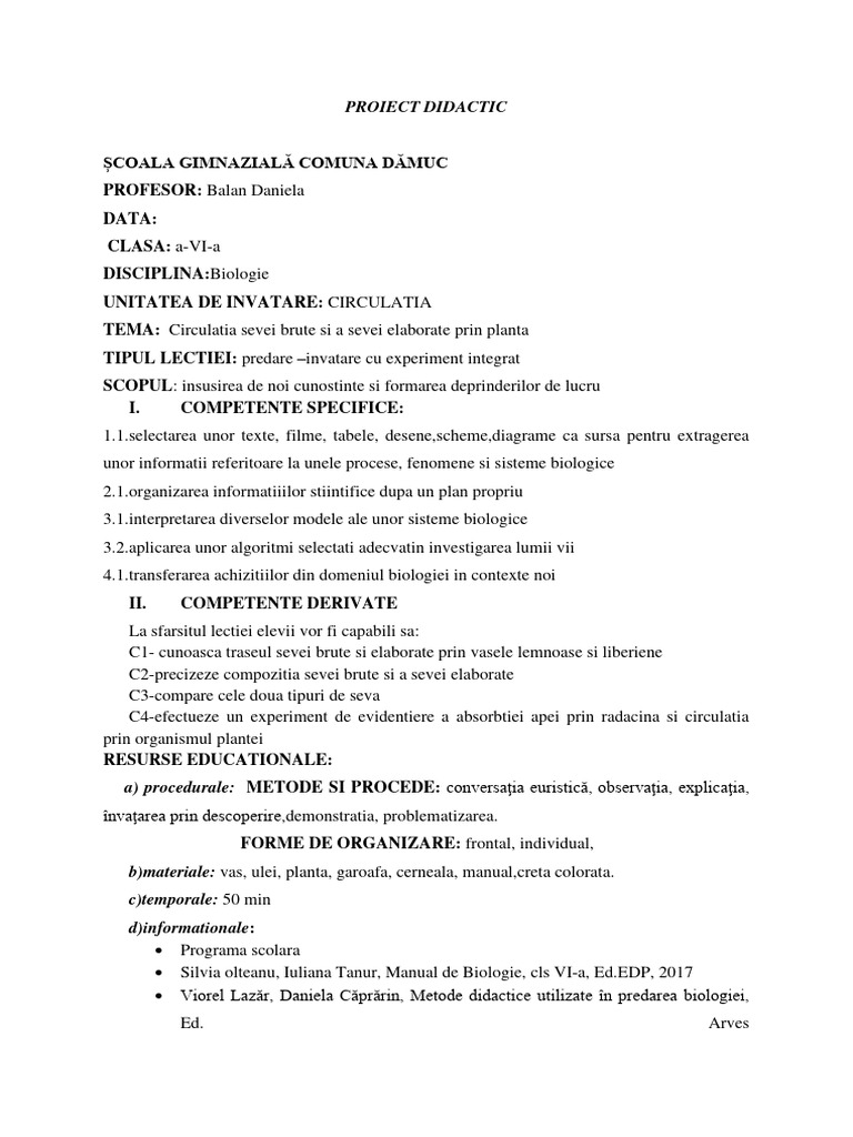 Proiect Didactic-Clasa A 6-A | PDF