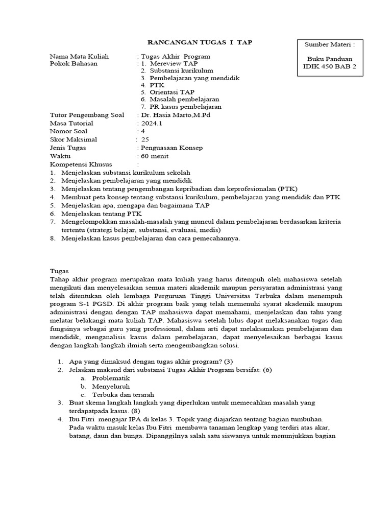 RANCANGAN TUGAS TUTORIAL I TAP 5-6 Mei 2024 | PDF | Karier & Perkembangan