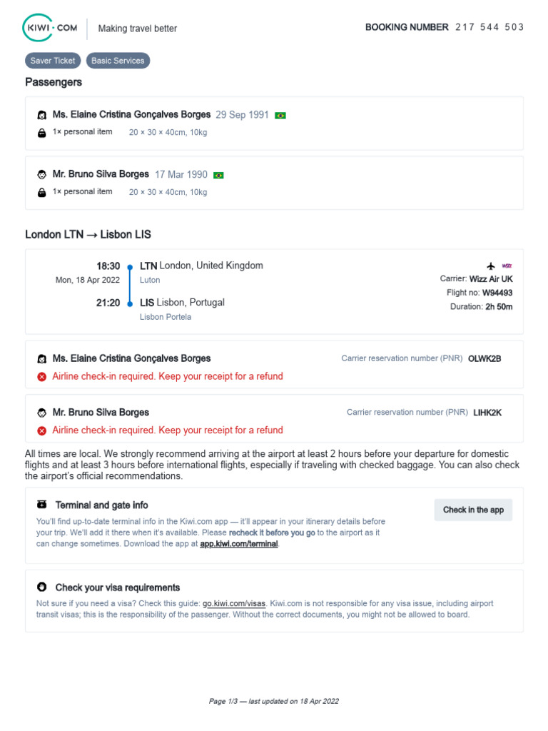 BookingID (RawValue: 217544503) ETicket | PDF | Travel Visa | Airport