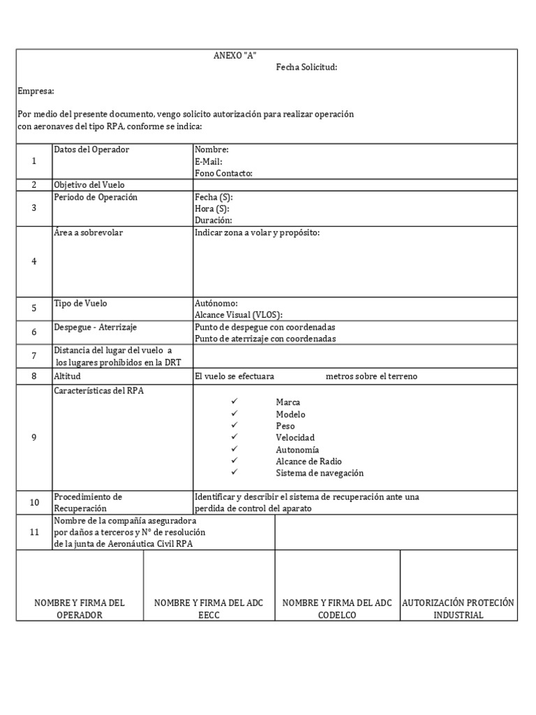 Solicitud Autorización Vuelo RPA | PDF