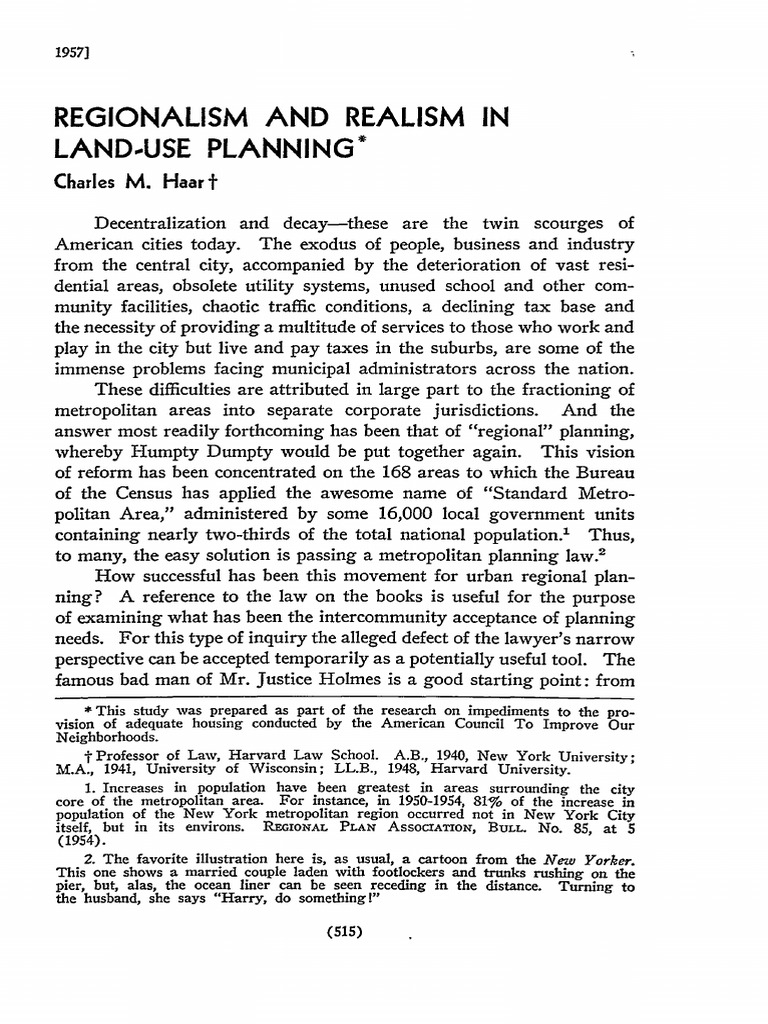 Regionalism and Realism in Land-Use Planning | PDF | Zoning | Government