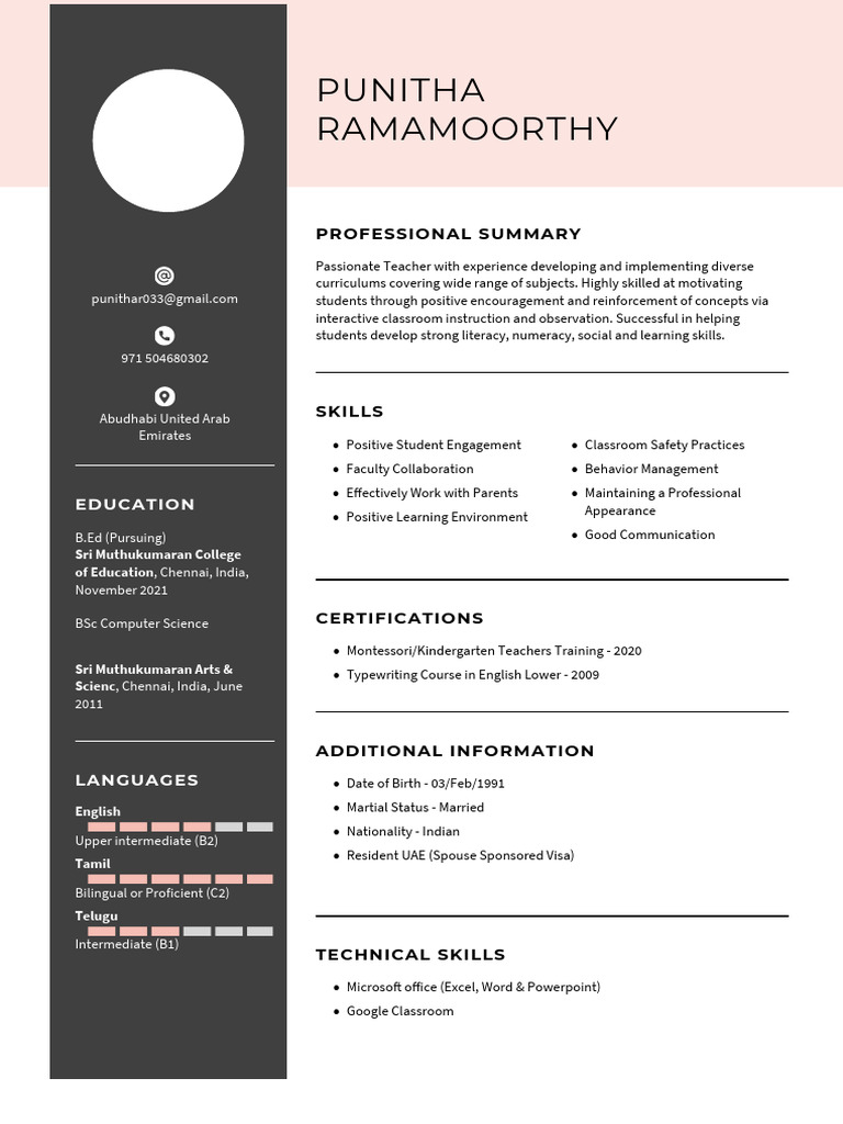 Punitha Ramamoorthy Resume | PDF