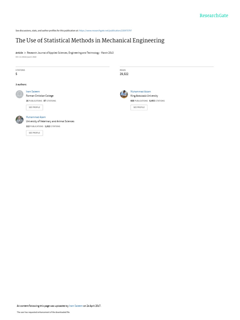 Statistical Methods in Mechanical Engineering | PDF | Statistics ...