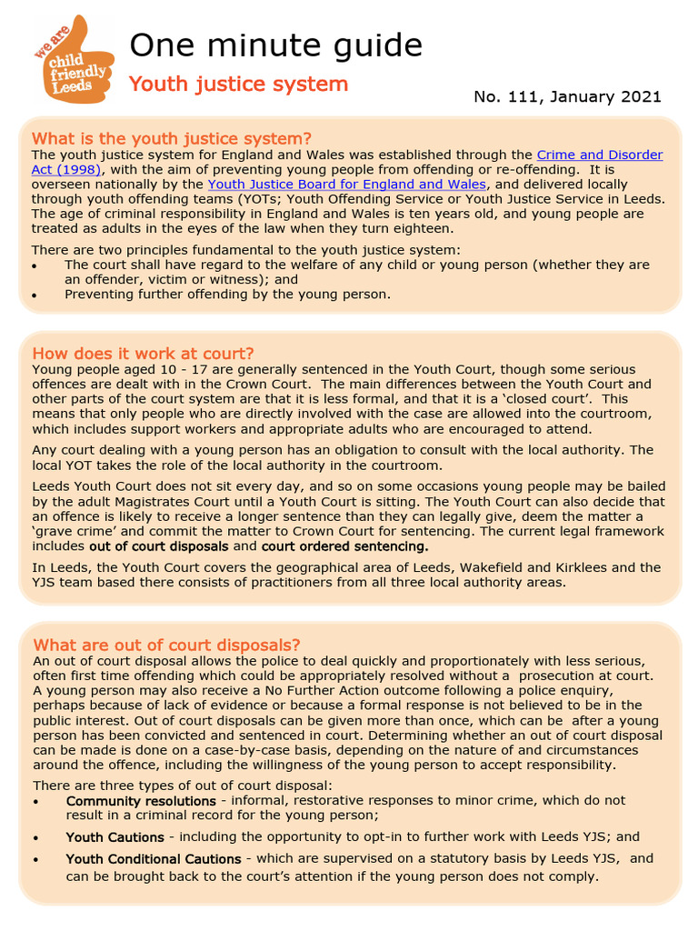 One Minute Guide - Youth Justice System | PDF | Punishments | Penology