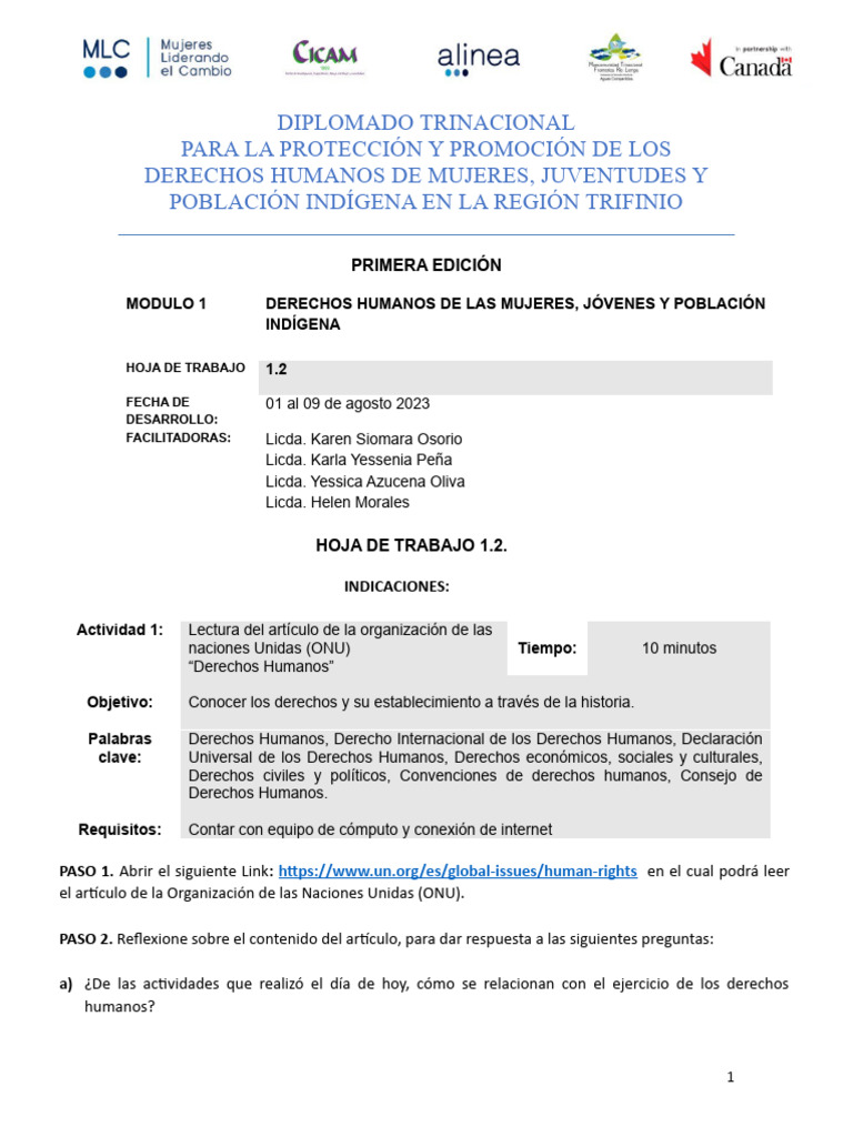 HOJA DE TRABAJO 1.2. Módulo 1 | PDF | Derechos humanos | La violencia contra las mujeres