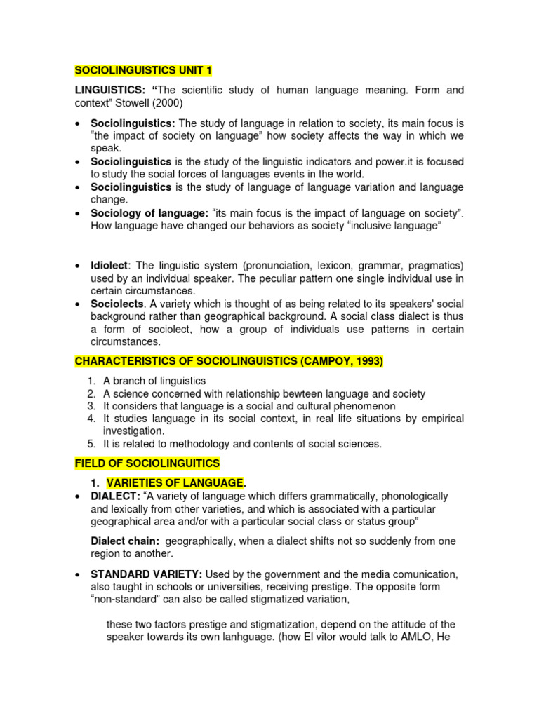 Introduction to Sociolinguistics Concepts | PDF | Sociolinguistics ...