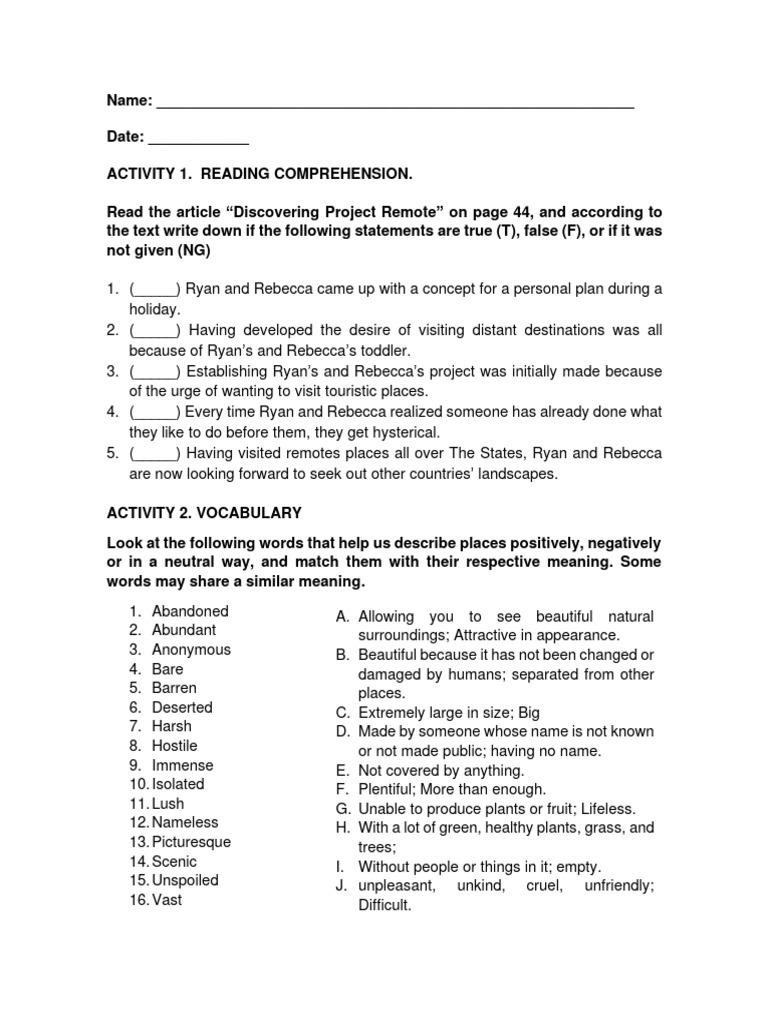 Reading & Vocabulary Exercises | PDF