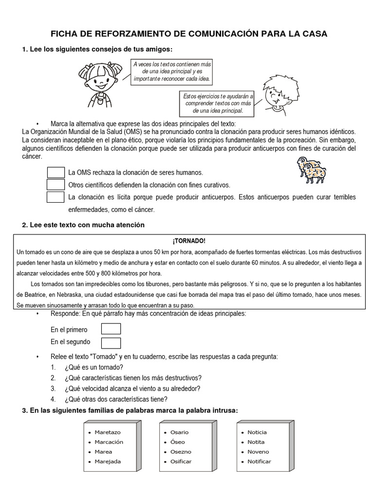 Fichas de Reforzamiento de Comunicacion y Personal Social.-1 | PDF | Tornados