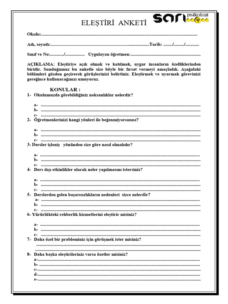 Eleştiri Anketi | PDF