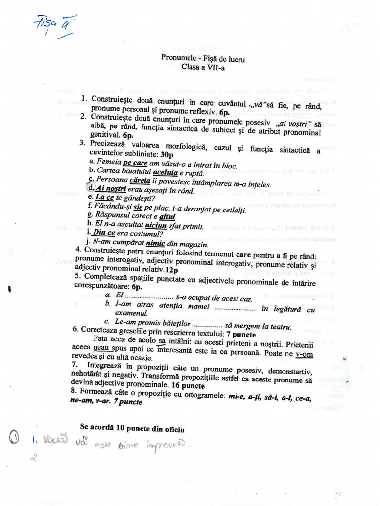 Fisa Romana 2 Pronumele | PDF