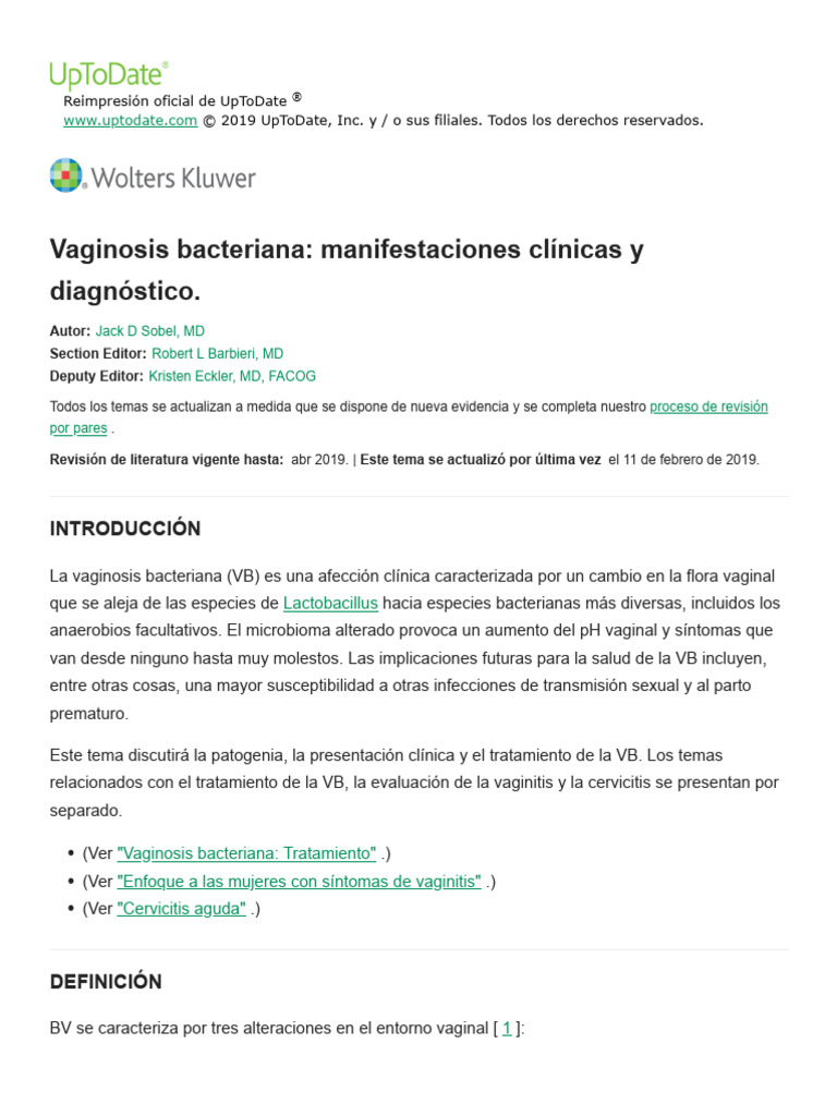 Bacterial Vaginosis - Clinical Manifestations and Diagnosis - UpToDate | Descargar gratis PDF ...