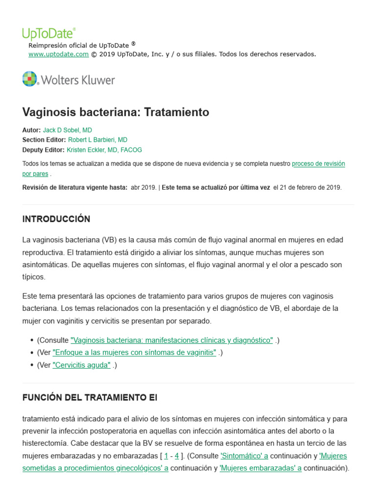 Bacterial vaginosis_ Treatment - UpToDate | PDF | Terapia | Parto prematuro