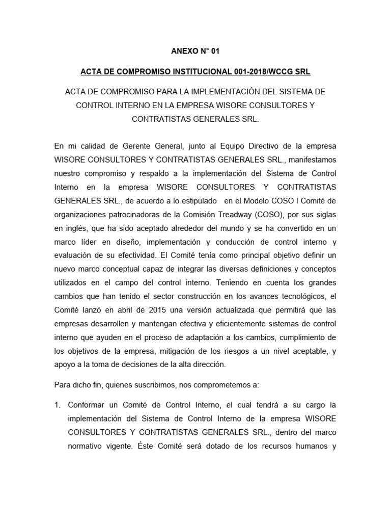 Implementación COSO en Wisore SRL | PDF | Business | Quórum