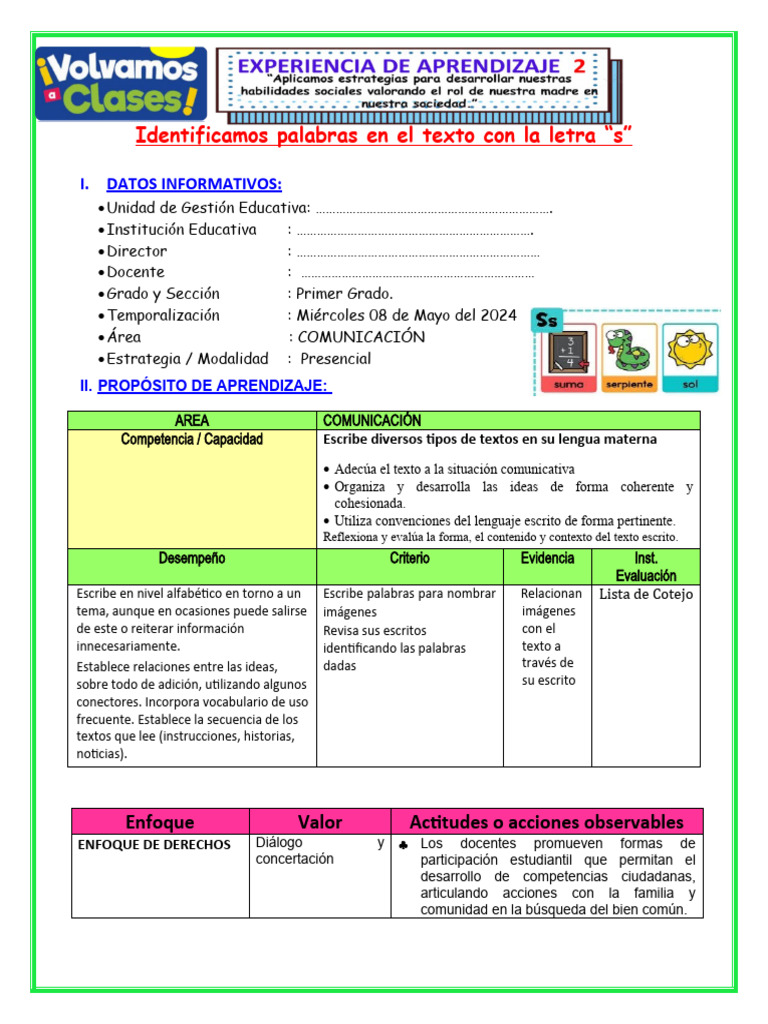 Sesion De Aprendizaje 08 De Mayo Del 2024 Comunicación 1ro