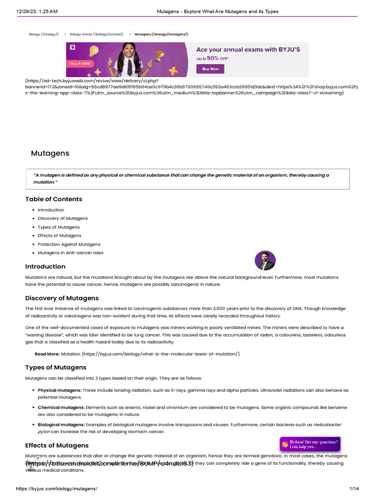Understanding Mutagens: Types & Effects | PDF | Mutagen | Carcinogen