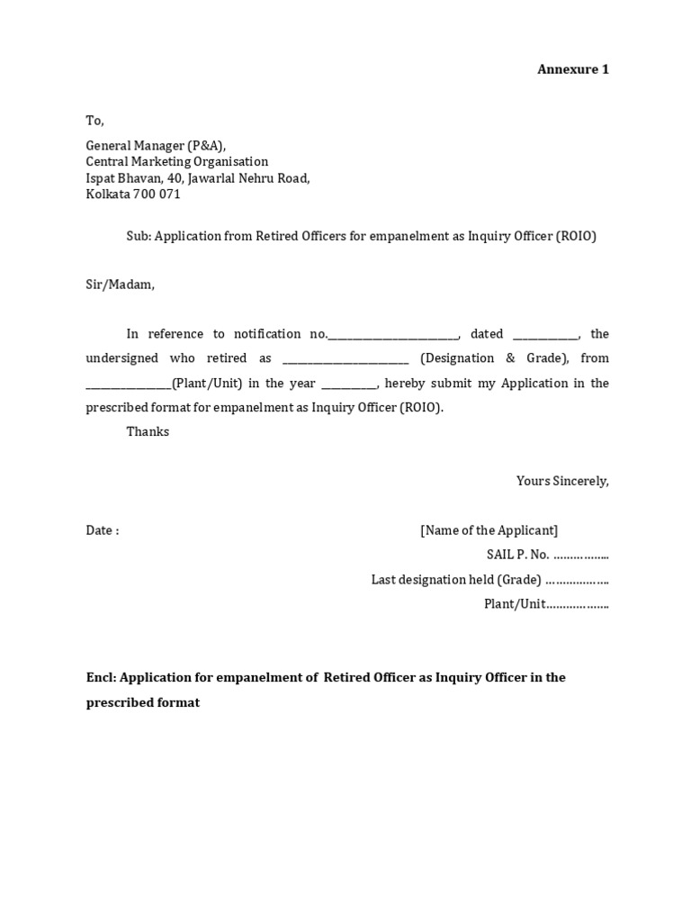 Application for Inquiry Officer Empanelment | PDF