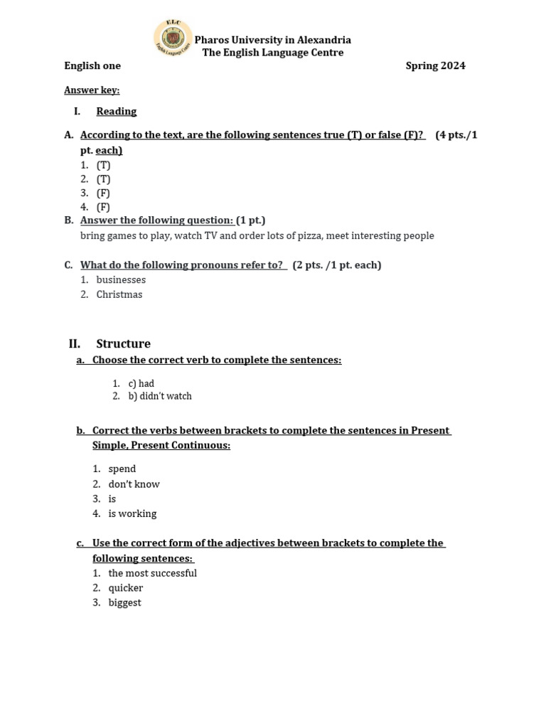 English Mock Exam 2024 Answer Key | PDF | Language Arts & Discipline