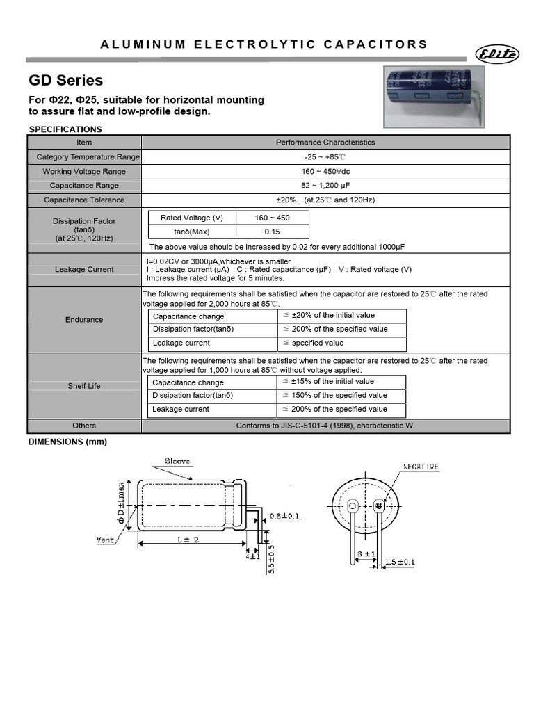 Elite (Snap-In) GD Series | PDF | Capacitor | Capacitance