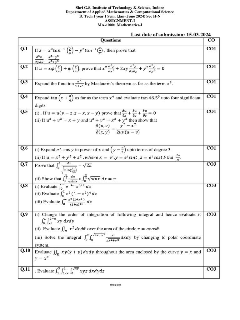 Assignment MA - 10001 Jan - June 24 | PDF | Mathematical Objects ...