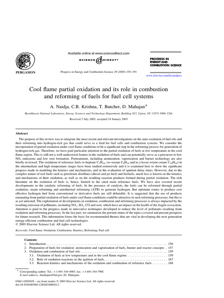 Cool Flame Partial Oxidation and Its Role in Combustion and Reforming ...