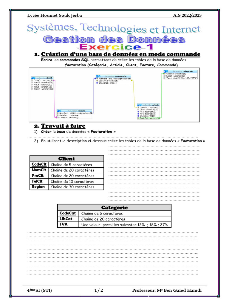 Exercice 1 (2023) Base de Données (Facturation) | PDF